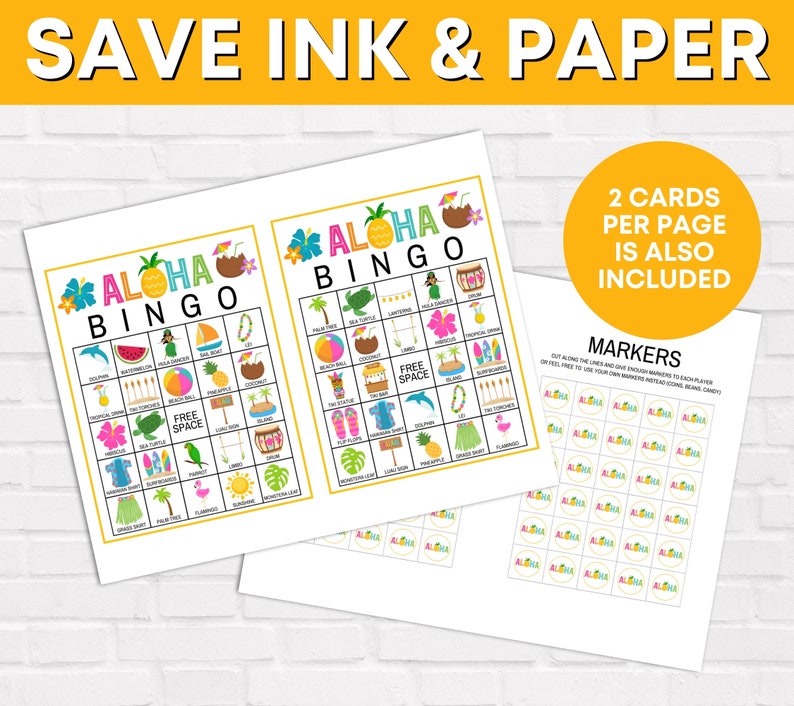 120 Aloha Bingo Cards Printable Game, Luau Hawaiian Birthday Party ...
