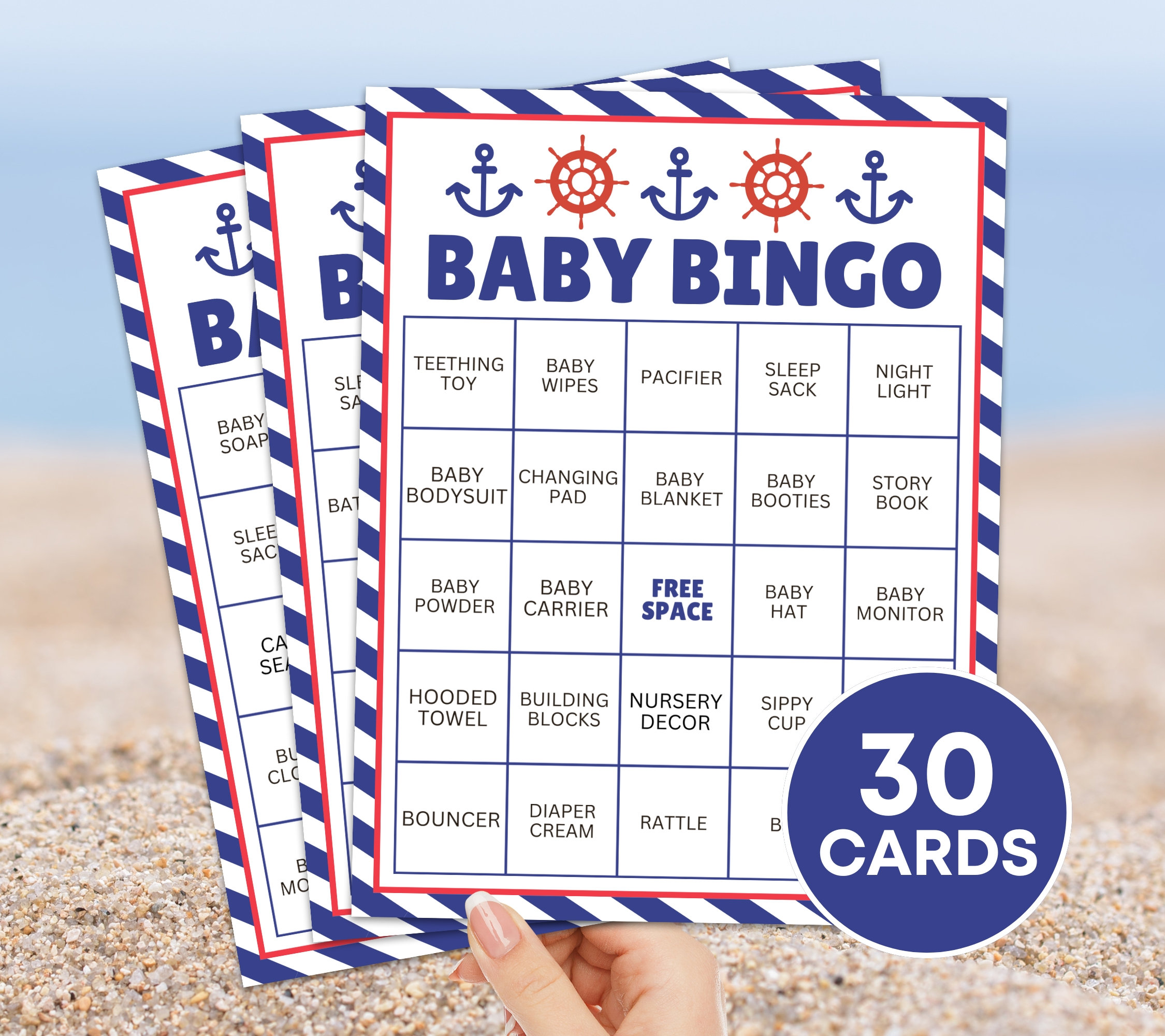 30 Ahoy Nautical Baby Shower Bingo Cards Printable Game, Baby Boy ...
