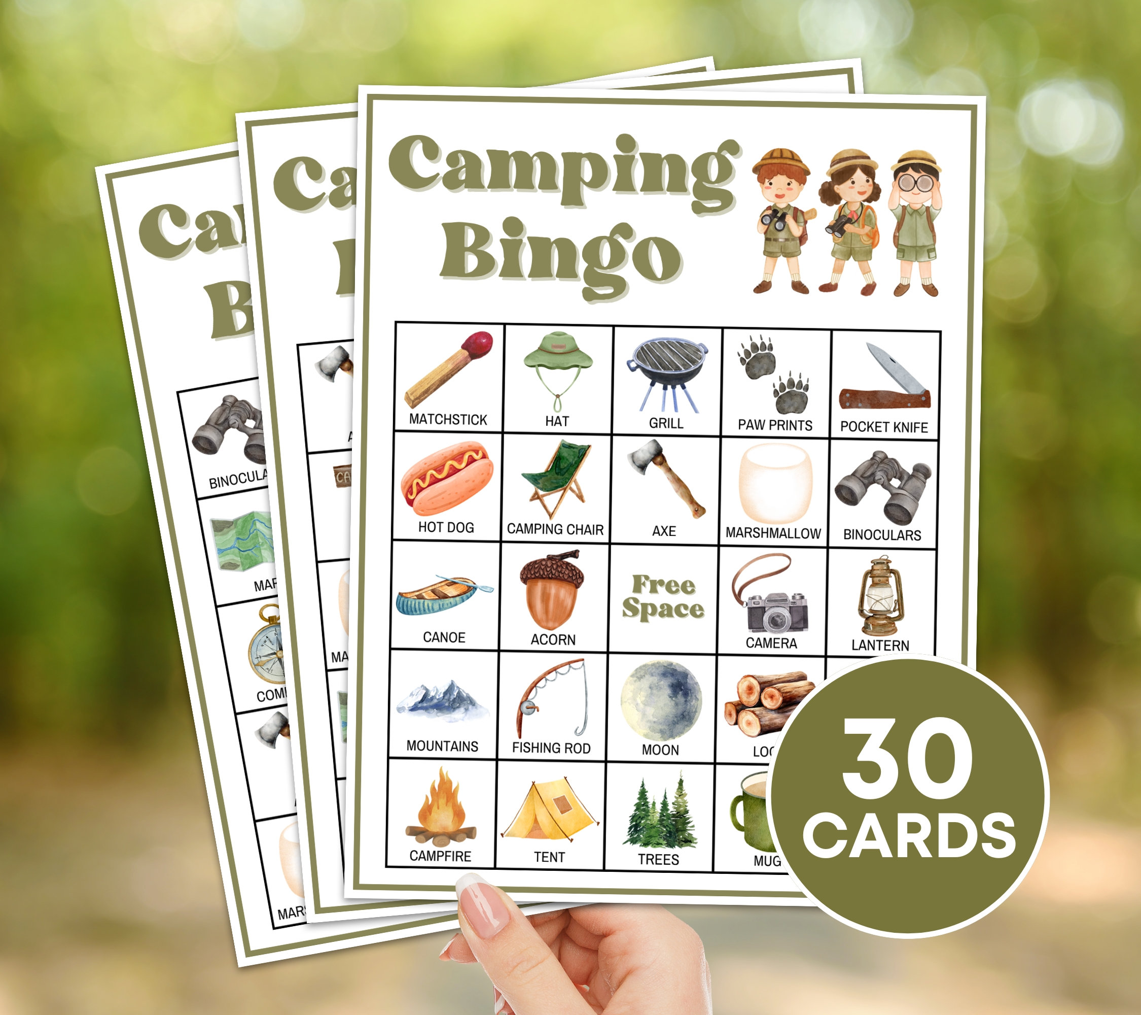30 Camping Bingo Cards Printable Game, Camping Party Bingo Game ...