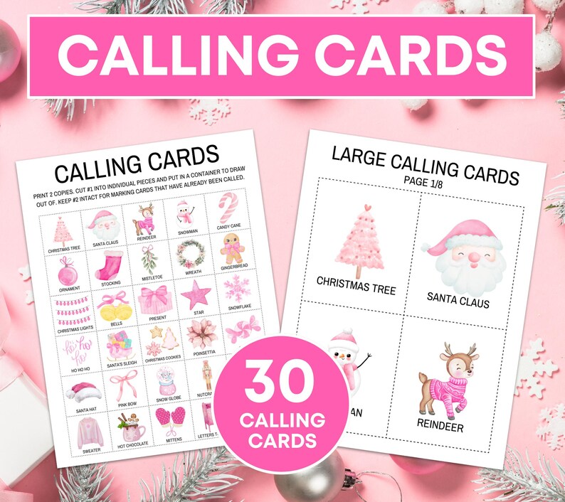 30 Pink Christmas Bingo Card Printable Game,girls Night Christmas Party ...