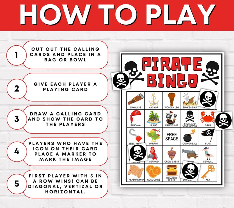 30 Pirate Bingo Cards Printable Game, Pirate Birthday Party Kids Bingo ...