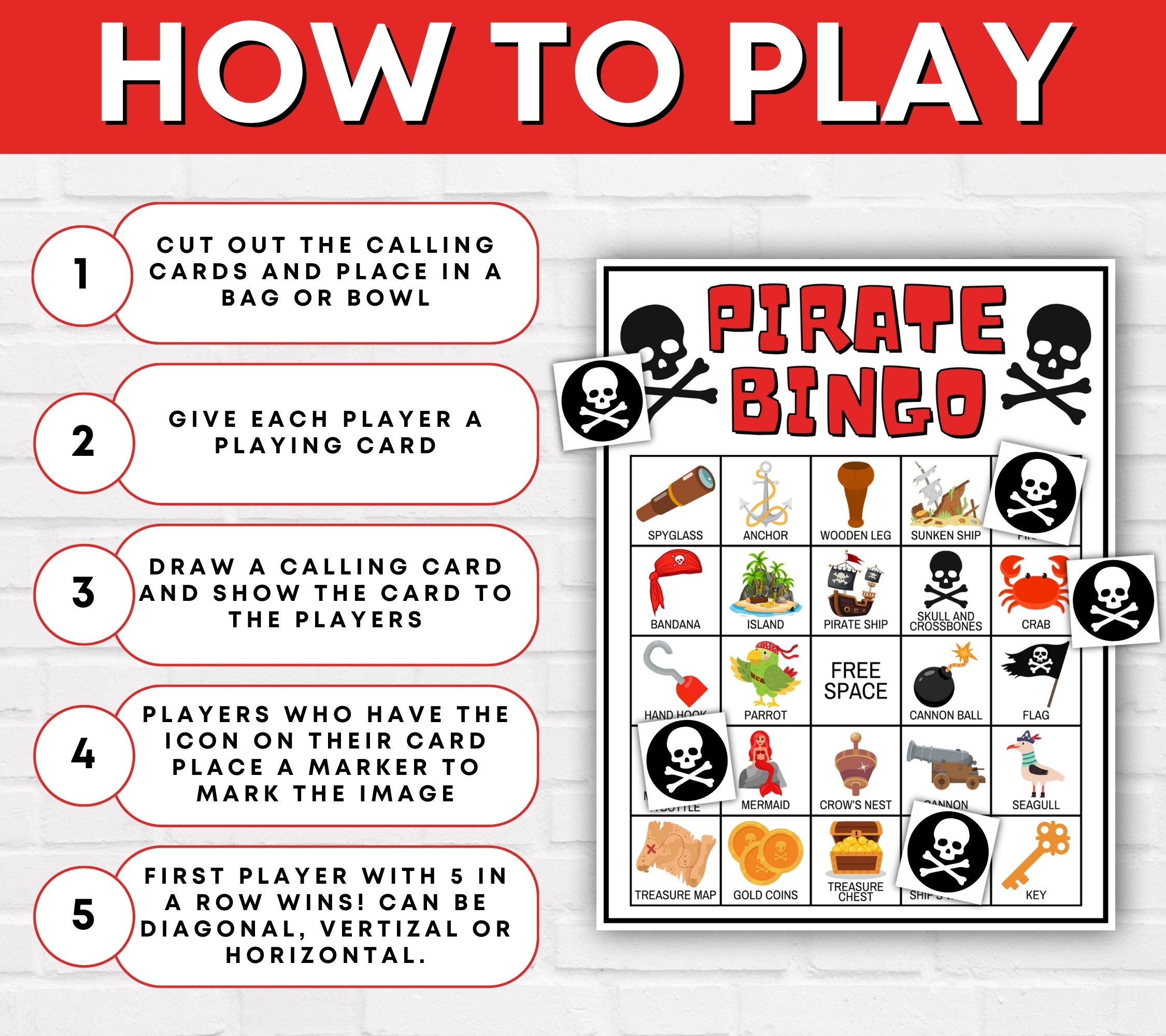 30 Pirate Bingo Cards Printable Game, Pirate Birthday Party Kids Bingo ...