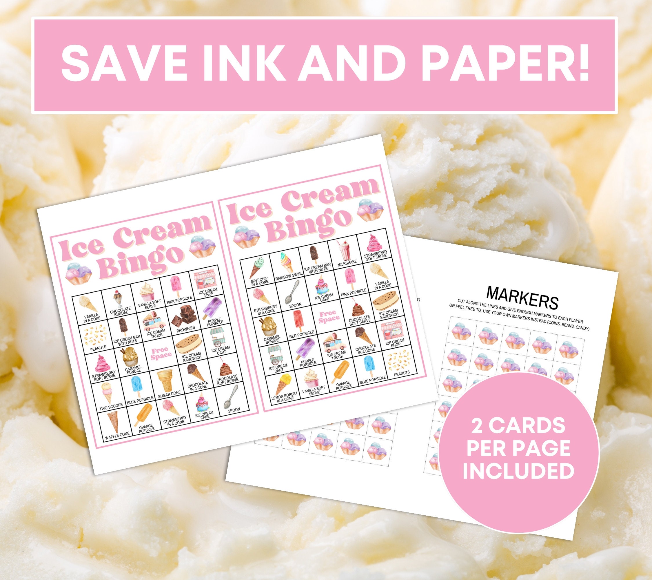 120 Ice Cream Bingo Cards Printable Game, Ice Cream Birthday Party ...