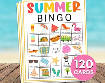 Summer Bingo, Printable Game, Activity for Kids, Pool Game, Summer ...