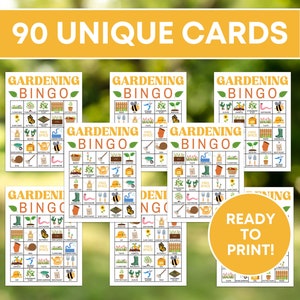 90 Gardening Bingo Cards Printable Game, Gardening Club Bingo Activity ...
