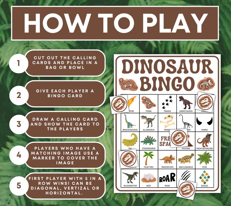 30 Dinosaur Bingo Cards Printable Game, Dinosaur Birthday Party Bingo ...