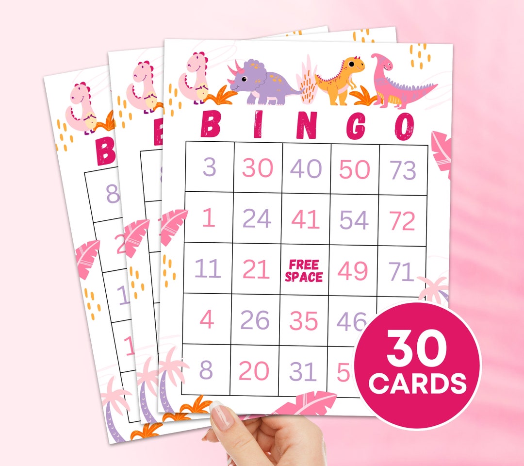 30 Dinosaur Bingo Cards Printable Game, Girl Dinosaur Birthday Party ...