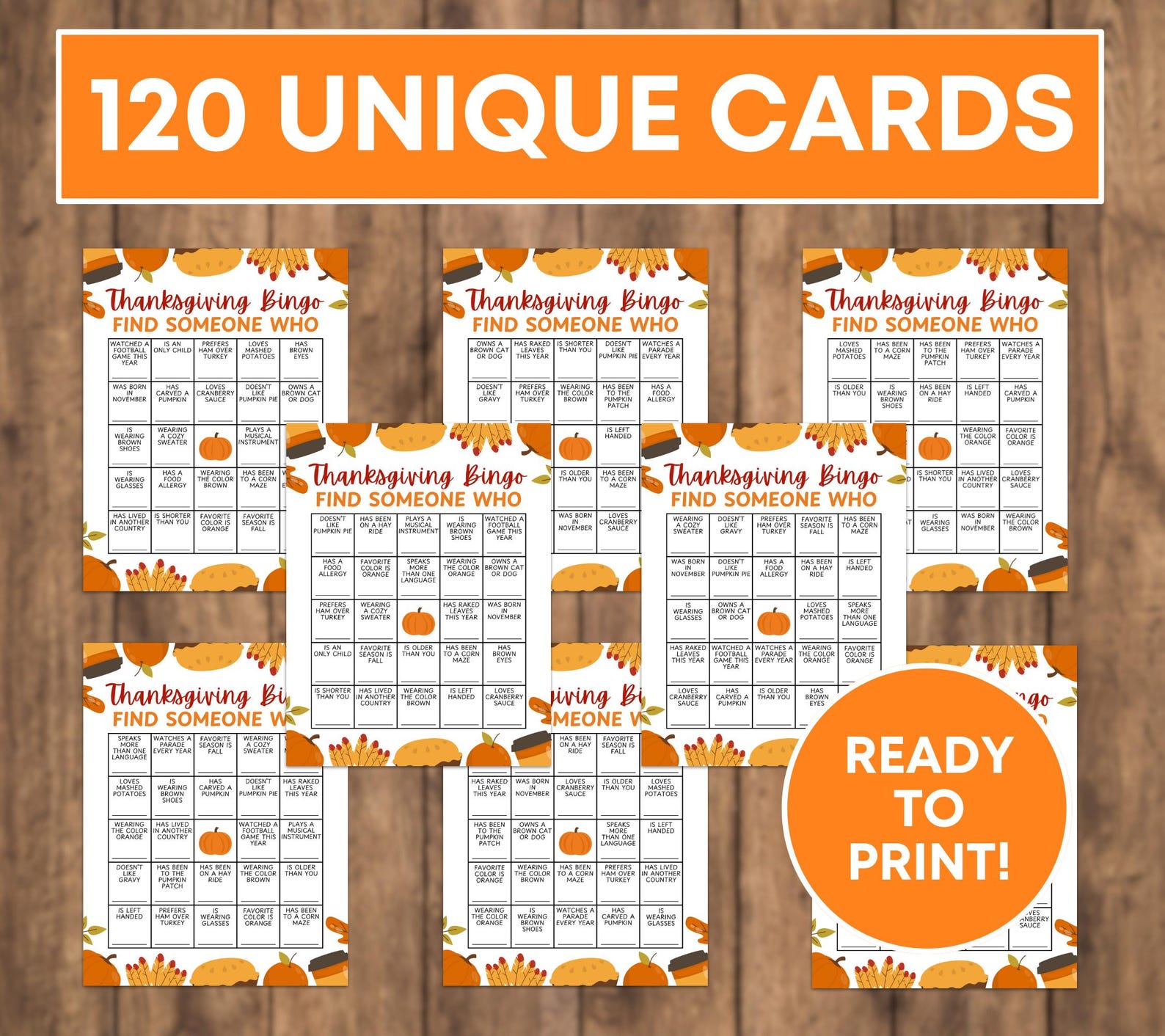 120 Thanksgiving Mingle Bingo Card Printable Game, Thanksgiving Fall ...
