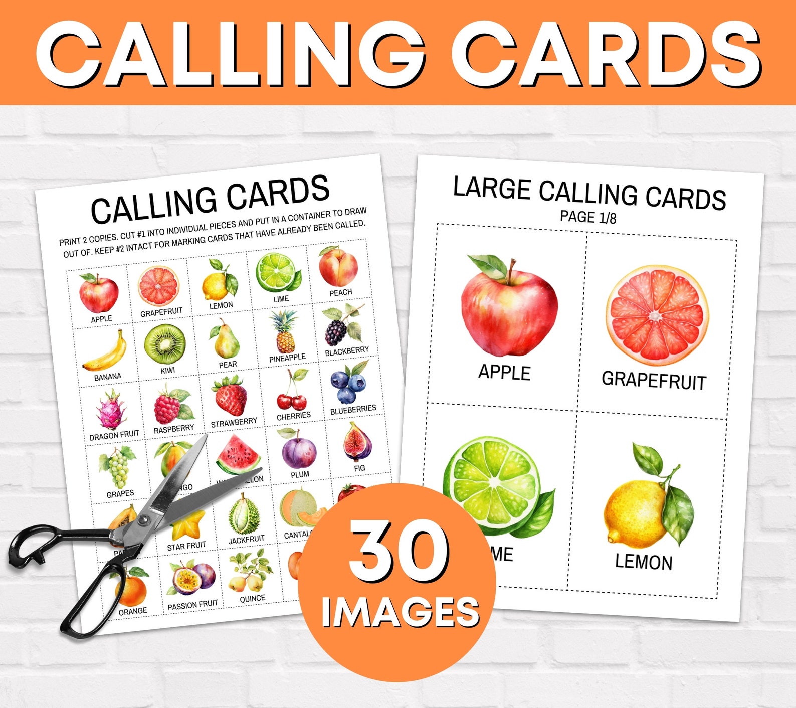 30 Fruit Bingo Cards Printable Game, Fruit Bingo Boards Game, Fruit ...