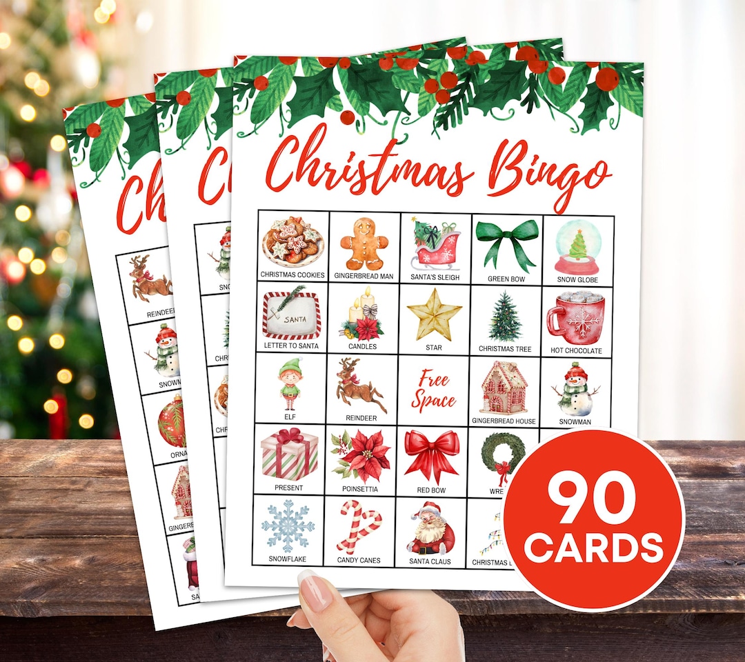 90 Christmas Bingo Card Printable Game,christmas Bingo Board,christmas ...