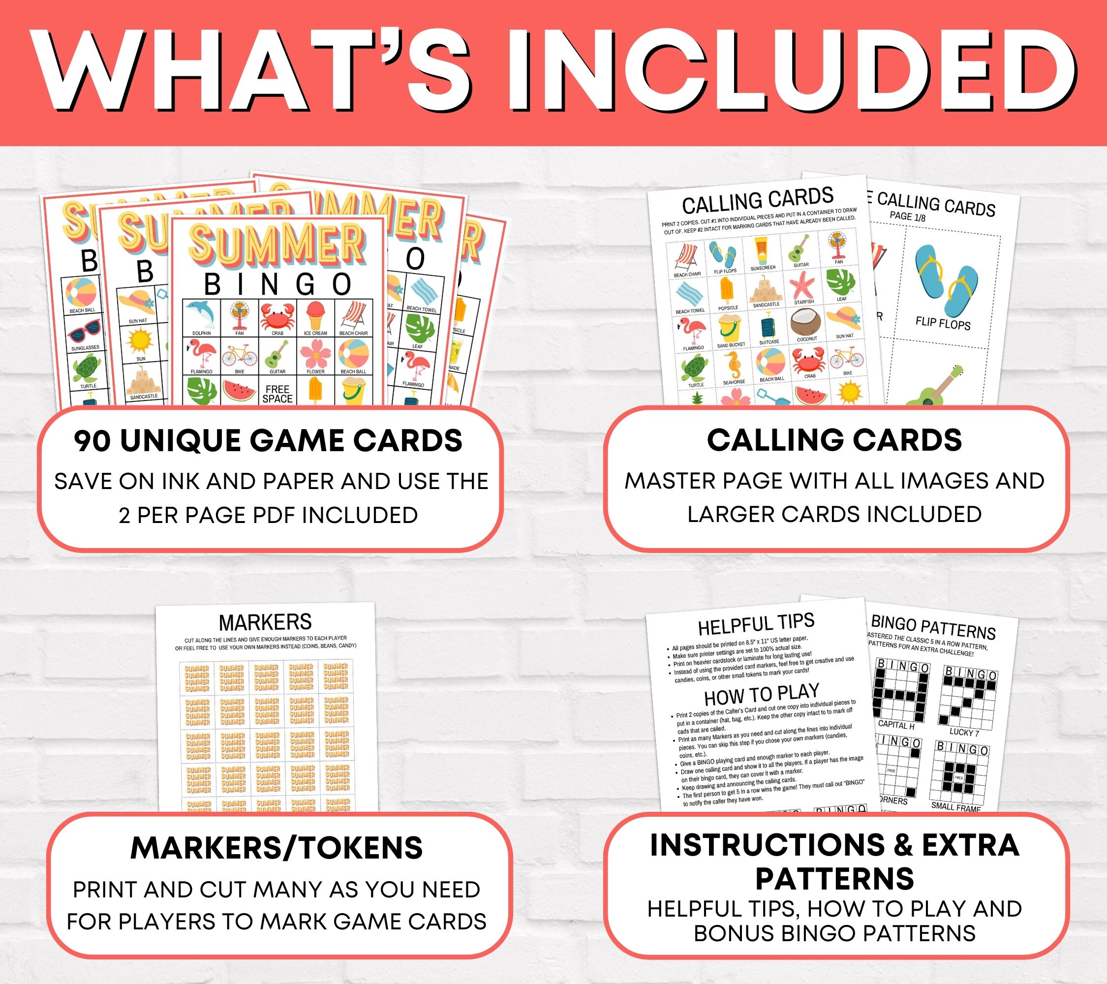 90 Summer Bingo Cards Printable Game, Summer Birthday Party Bingo Game ...