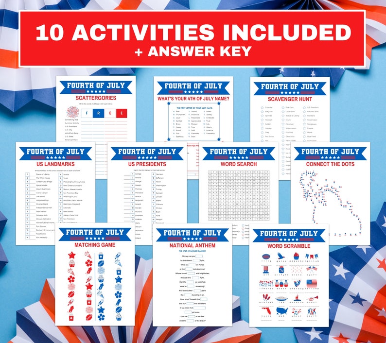 Fourth of July Activities Games Printable Bundle, Independence Day ...