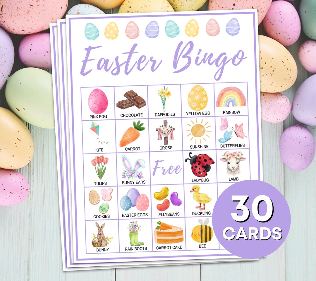 30 Easter Bingo Cards Printable Game, Easter Bingo Boards Activity for ...