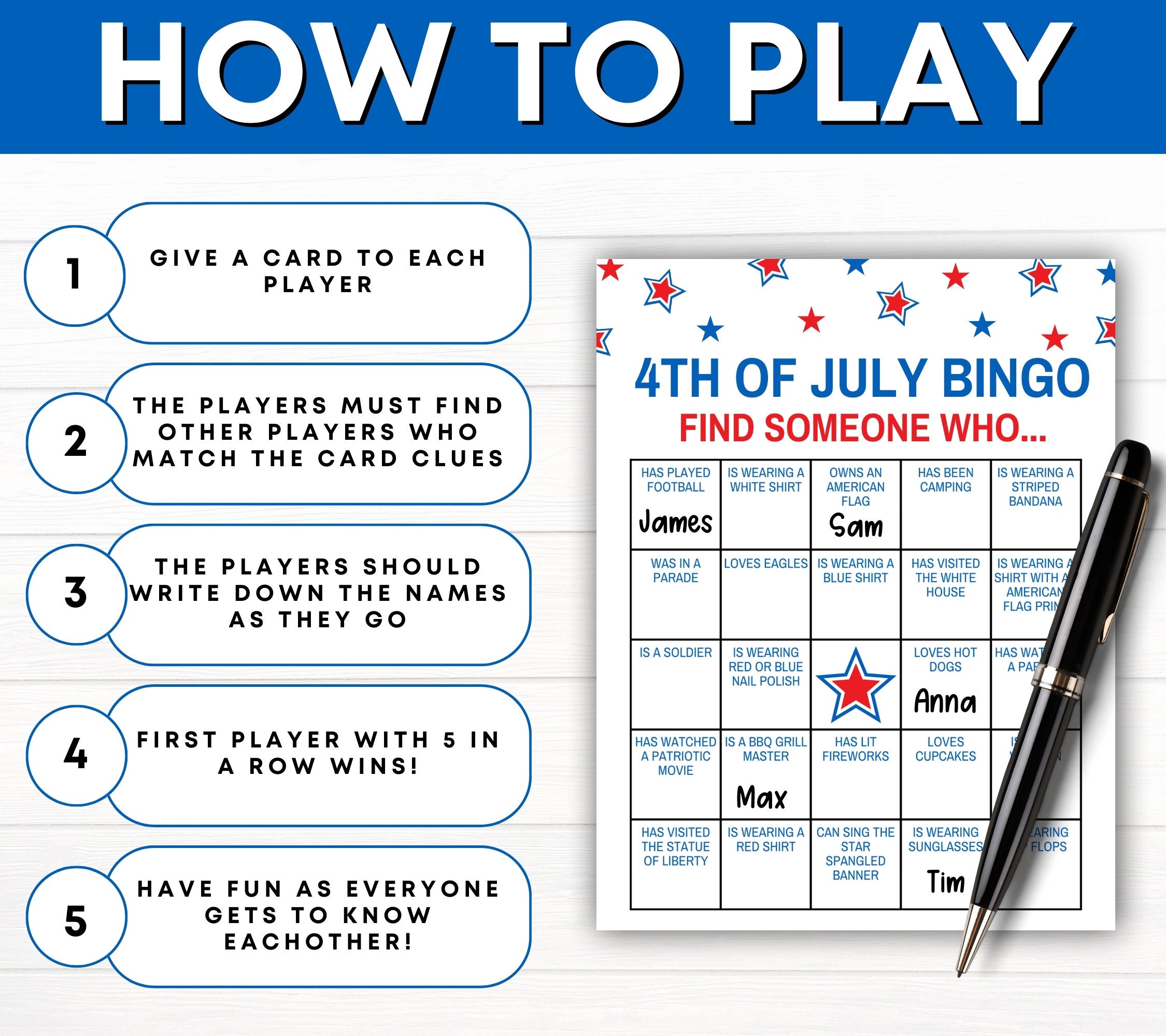 120 Fourth of July Find Someone Who Bingo Cards,4th of July USA ...