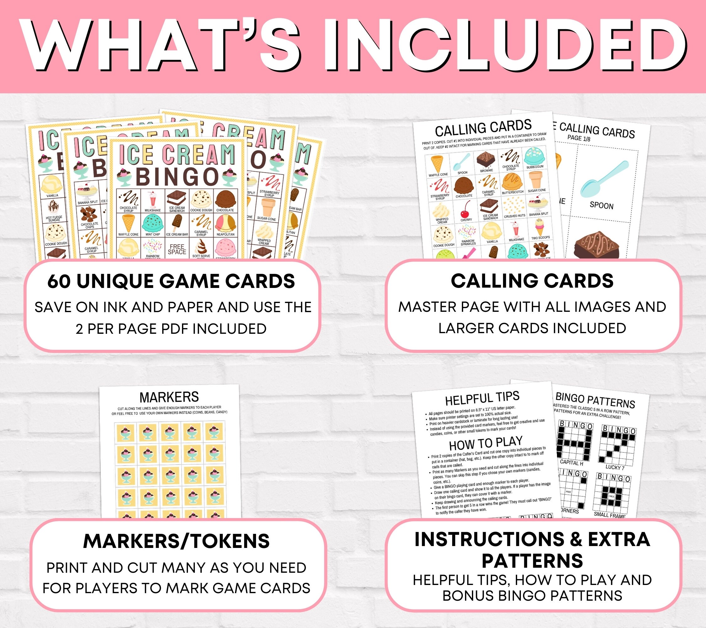 60 Ice Cream Bingo Cards Printable Game, Ice Cream Birthday Party Bingo ...