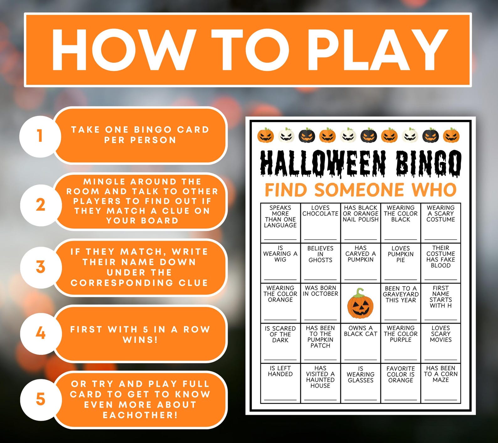 120 Halloween Mingle Bingo Cards Printable Game, Halloween Fall Find ...
