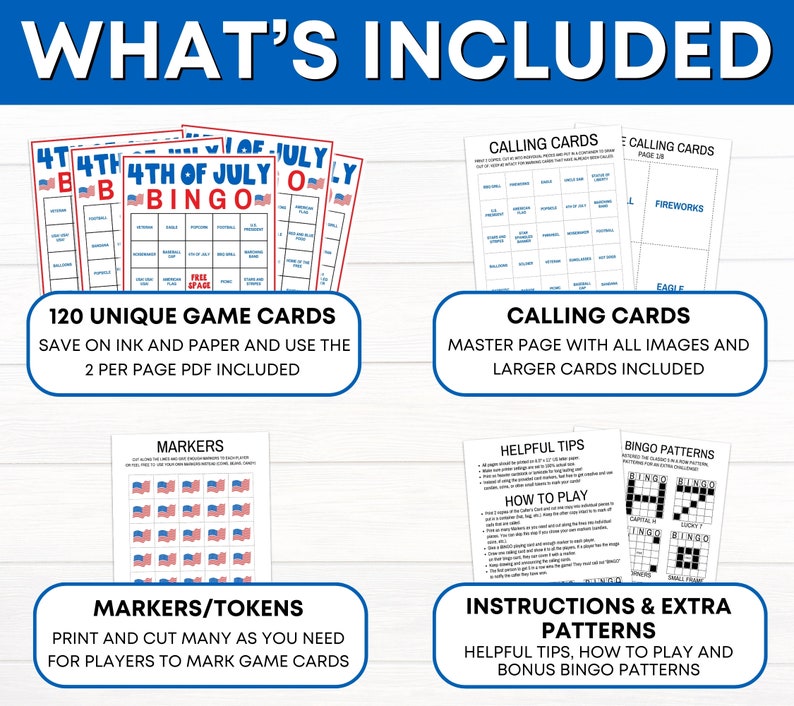 120 Fourth of July Bingo Cards Printable Game, 4th of July USA ...