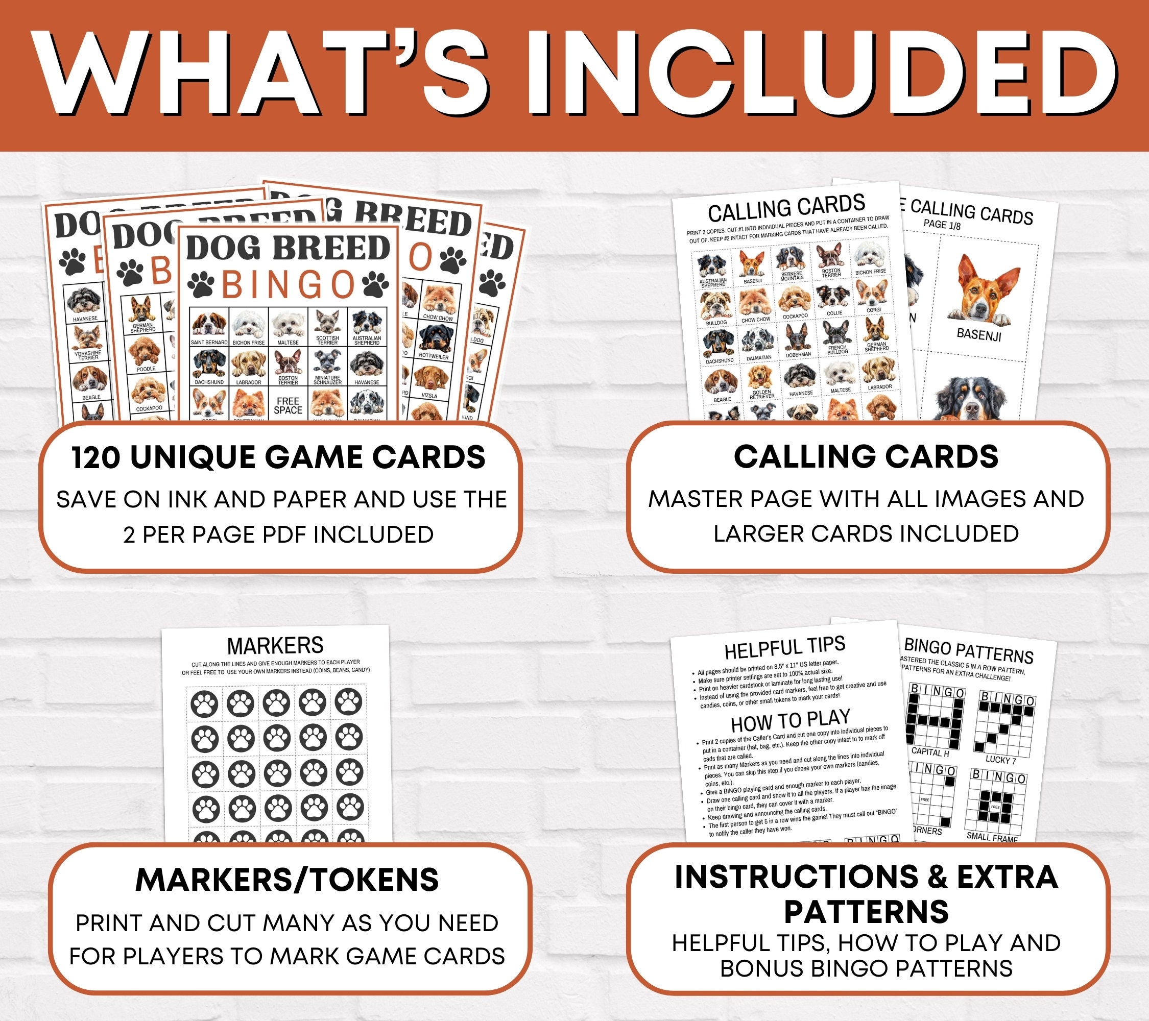 120 Dog Breed Bingo Cards Printable Game, Dog Bingo Cards Game, Dog ...