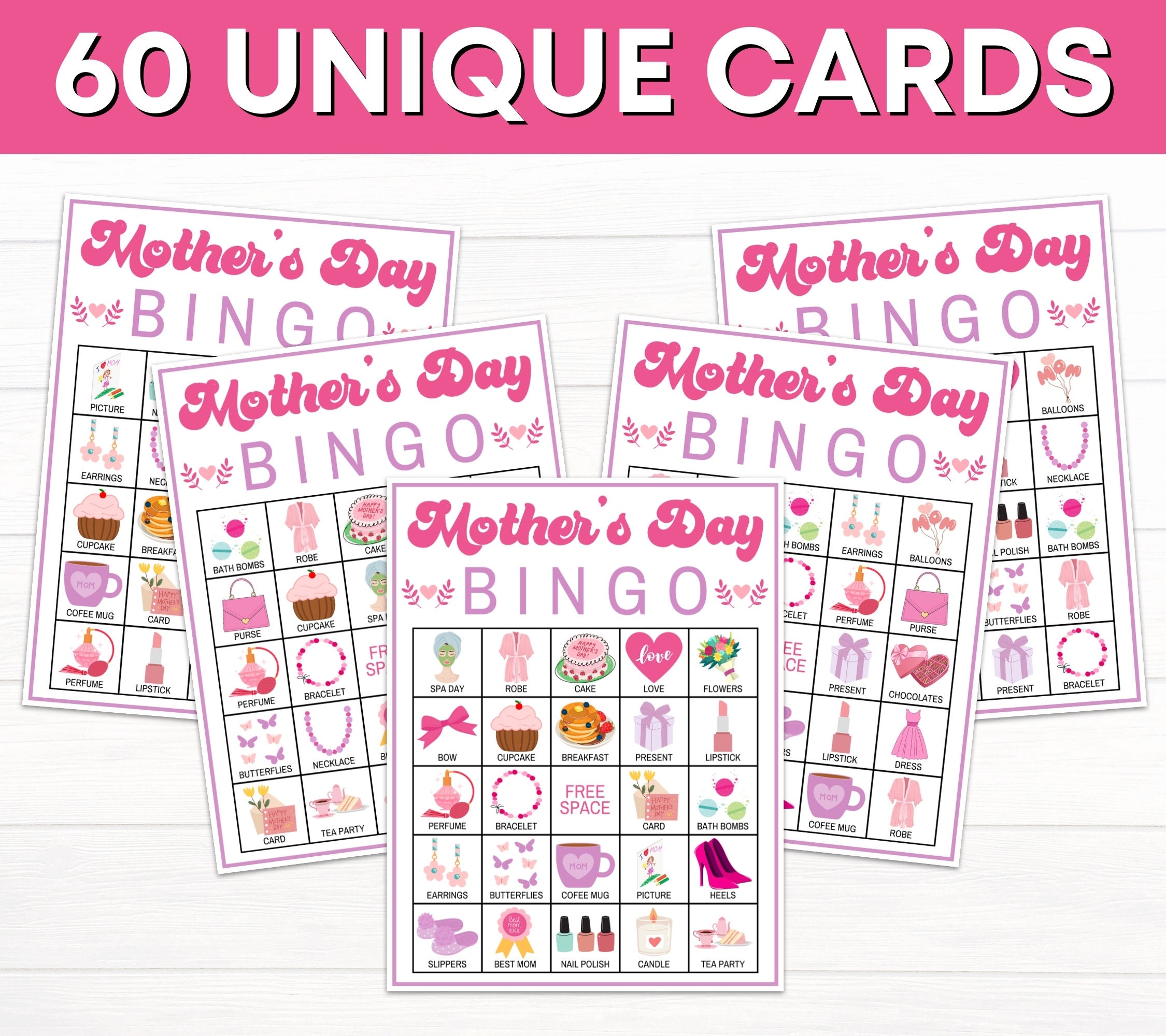 60 Mother's Day Bingo Cards Printable Game, Mothers Day Party Brunch ...