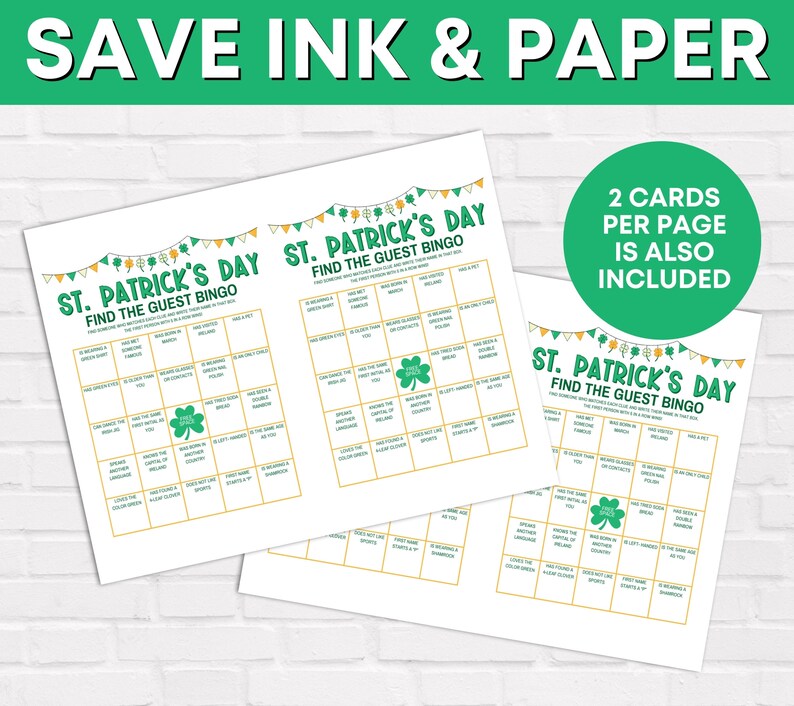 St Patrick's Day Find the Guest Bingo Game, St Patricks Day Party ...