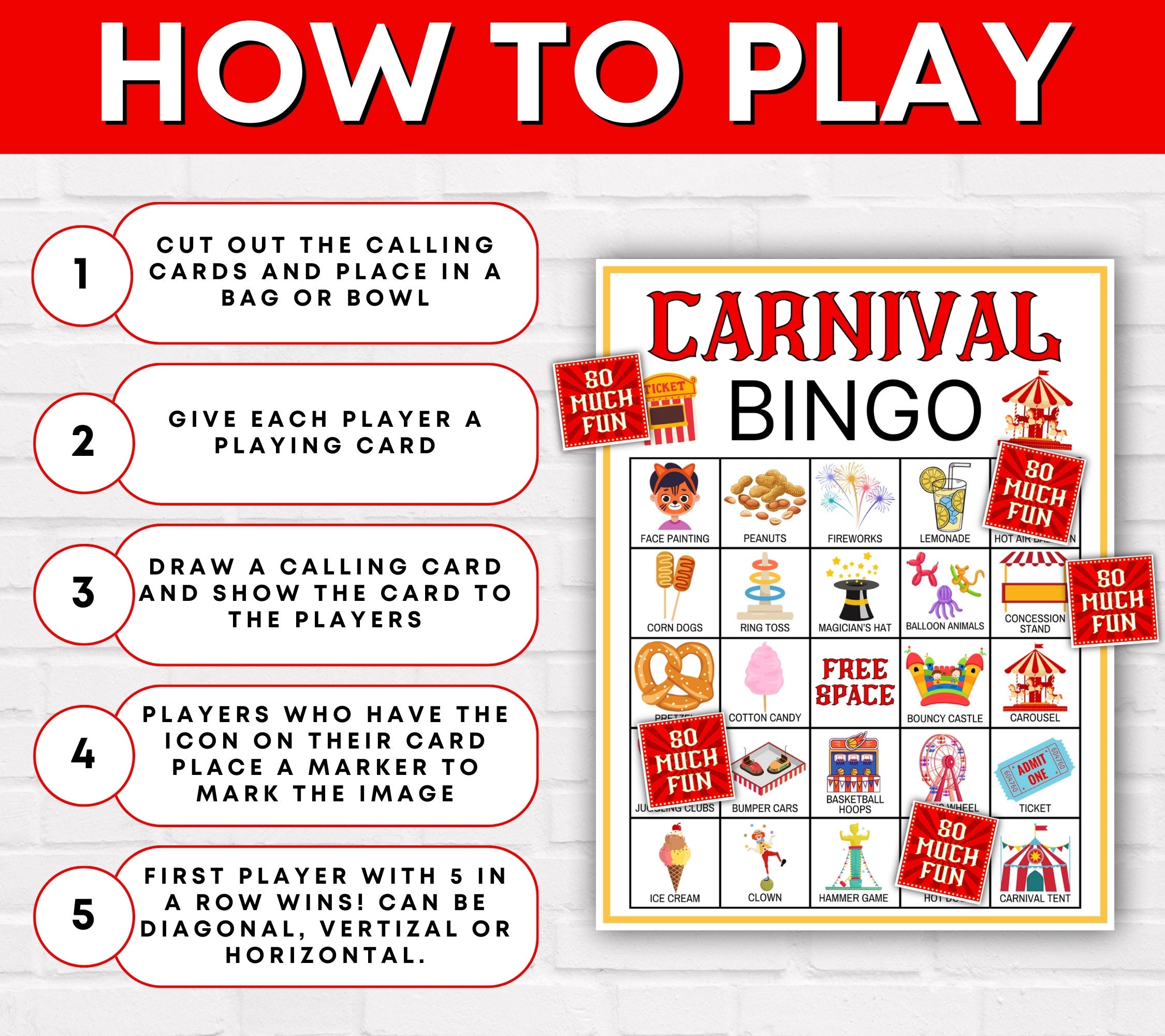 30 Carnival Bingo Cards Printable Game, Carnival Party Bingo Boards ...