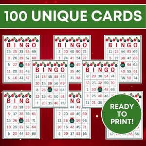100 Christmas Bingo Card Printable Game,christmas Bingo Board Game for ...