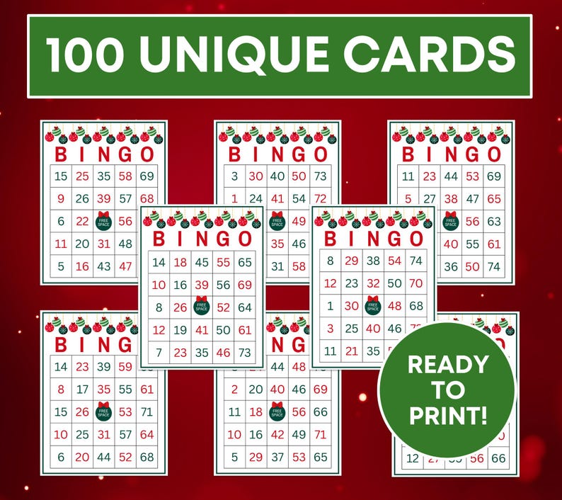 100 Christmas Bingo Card Printable Game,christmas Bingo Board Game for ...