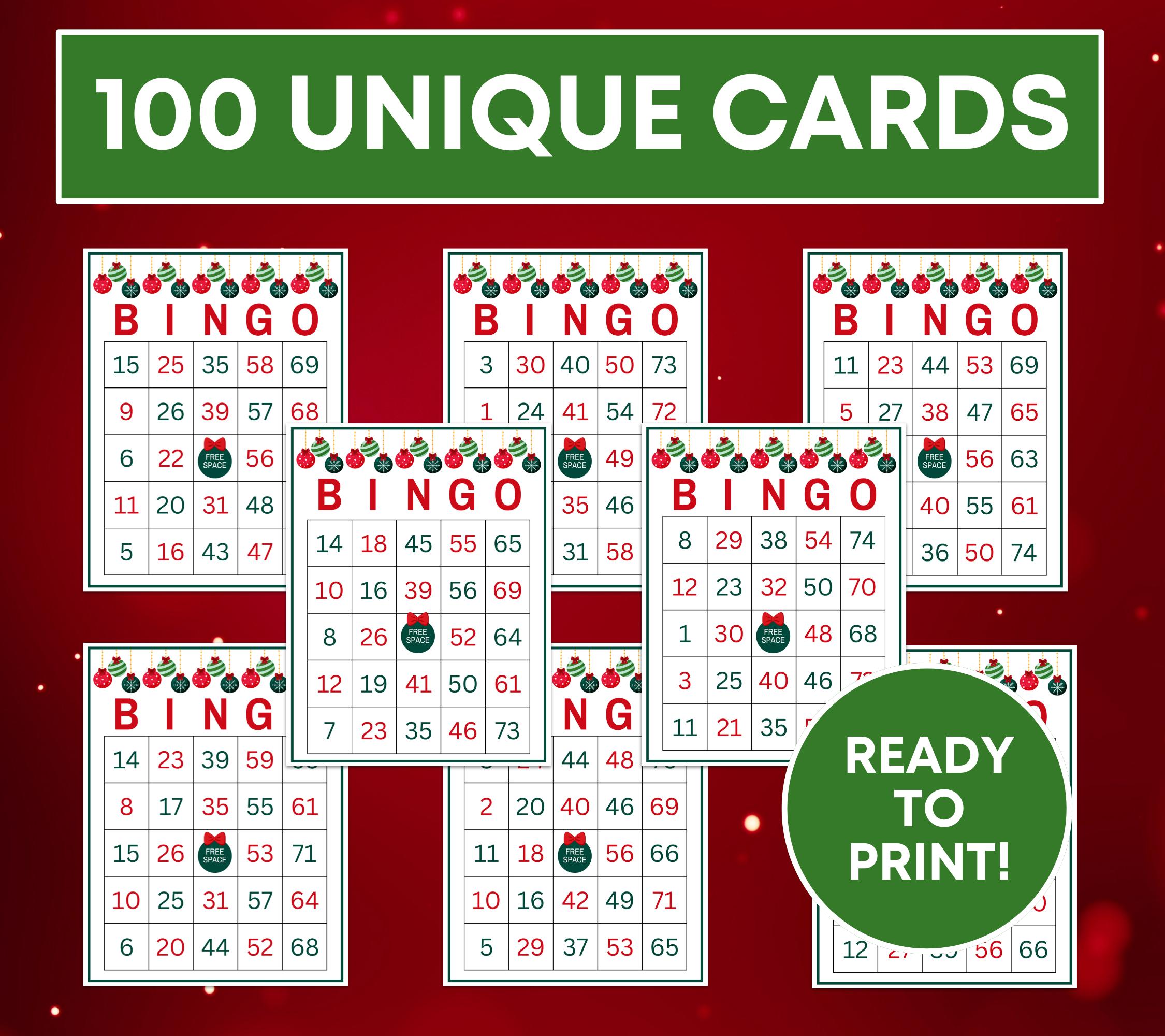 100 Christmas Bingo Card Printable Game,christmas Bingo Board Game for ...