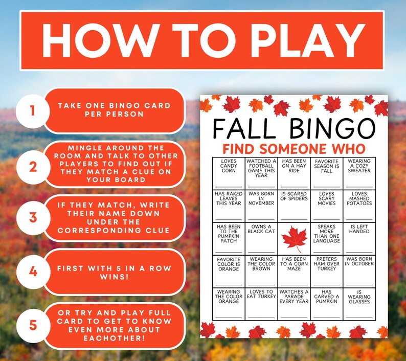 90 Fall Mingle Bingo Cards Printable Game, Fall Autumn Find Someone Who ...