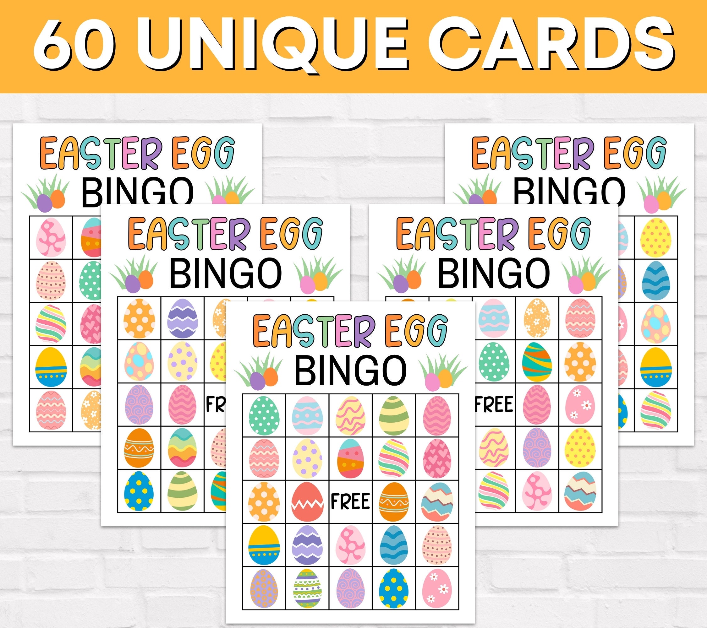 60 Easter Bingo Cards Printable Game, Easter Bingo Boards Activity for ...