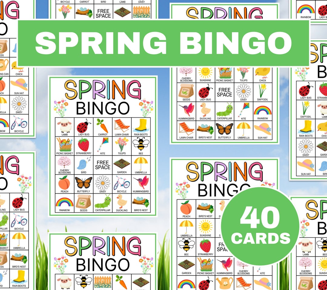 40 Spring Bingo Cards Printable Game, Spring Bingo Kids Classroom ...