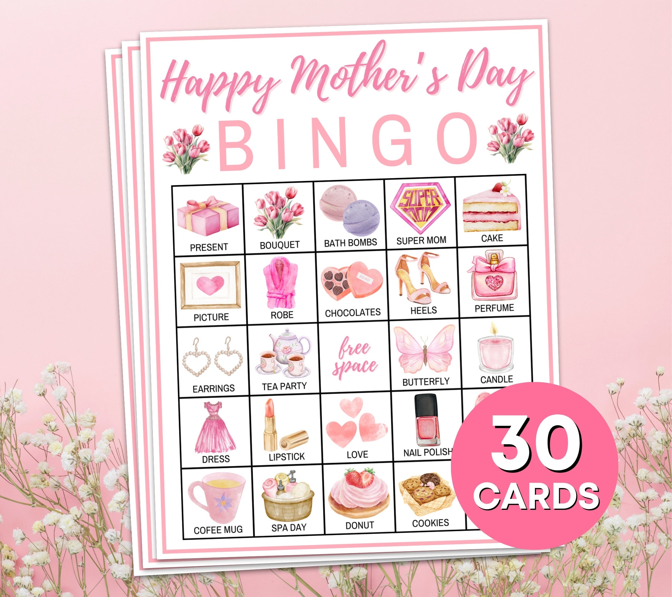 30 Mother's Day Bingo Cards Printable Game, Mothers Day Party Brunch ...