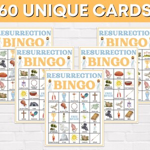 60 Resurrection Bingo Cards Printable Game, Easter Sunday Bible Bingo ...
