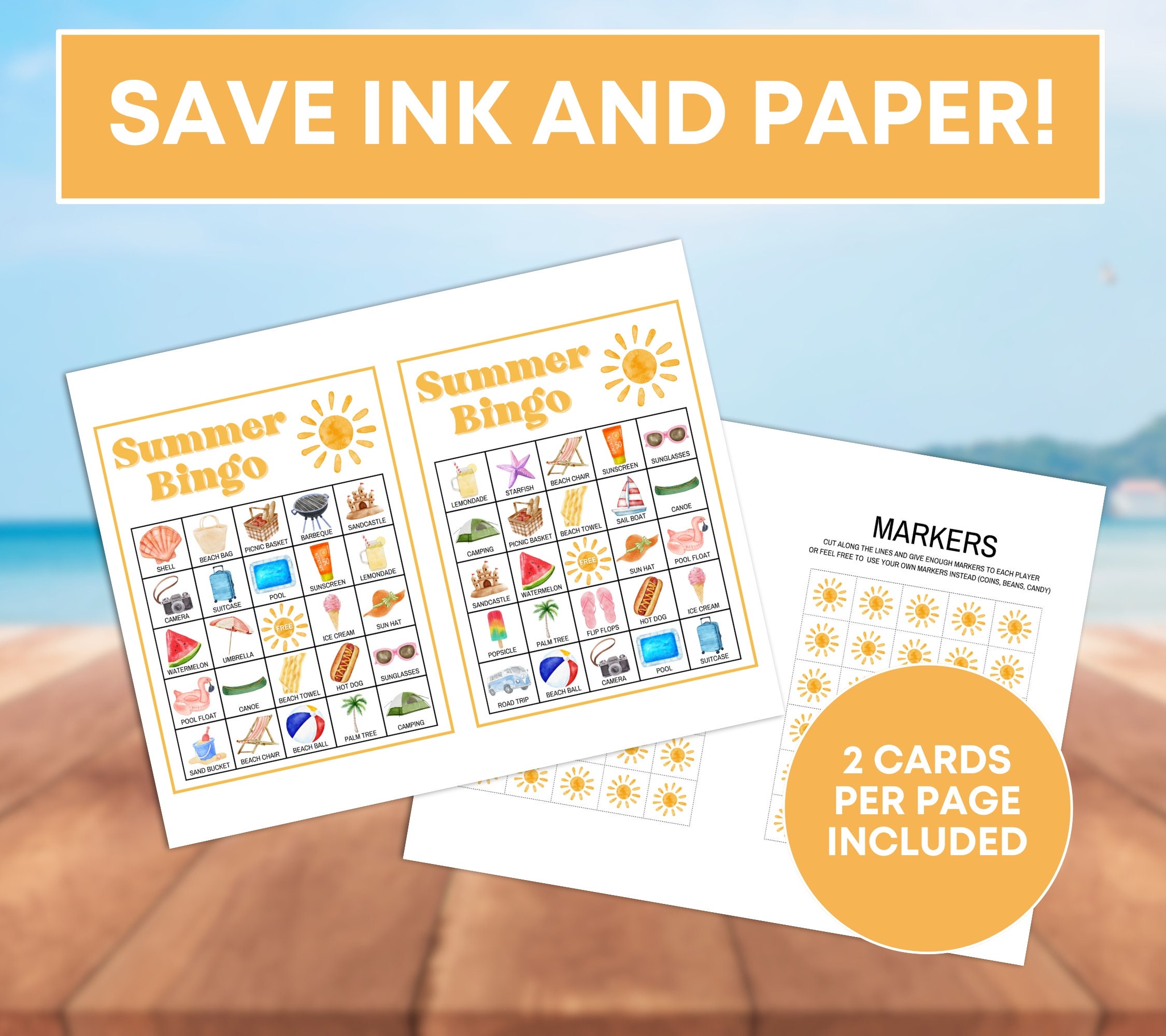 30 Summer Bingo Cards Printable Game, Summer Birthday Party Bingo Game ...