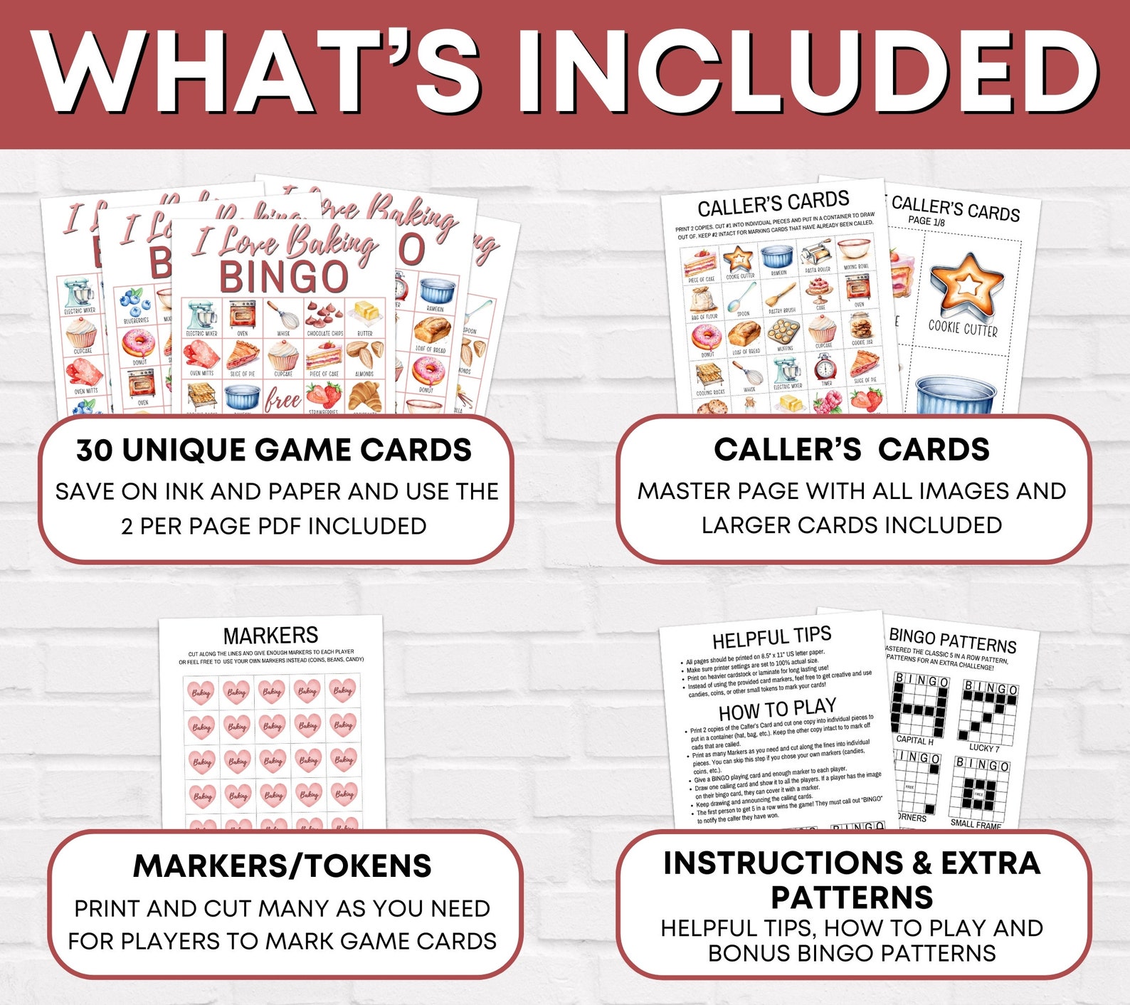 30 Baking Bingo Game Cards Printable, Baking Birthday Party Bingo ...