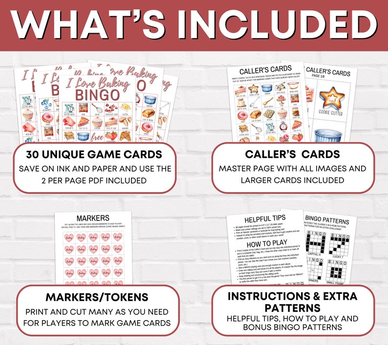 30 Baking Bingo Game Cards Printable, Baking Birthday Party Bingo ...