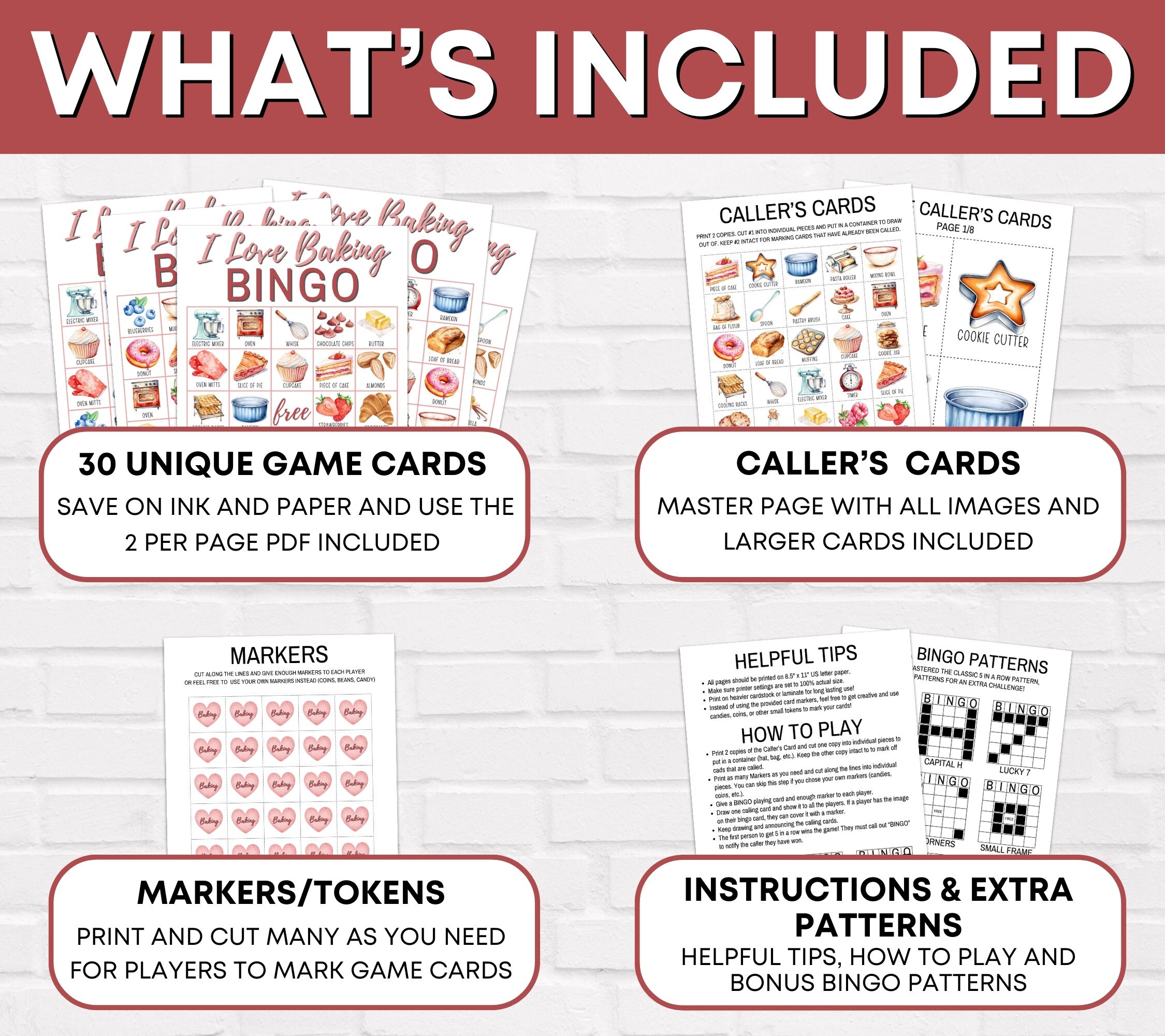 30 Baking Bingo Game Cards Printable, Baking Birthday Party Bingo ...