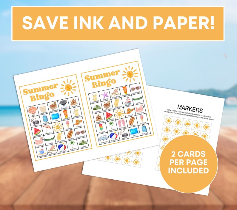 60 Summer Bingo Cards Printable Game, Summer Birthday Party Bingo Game ...