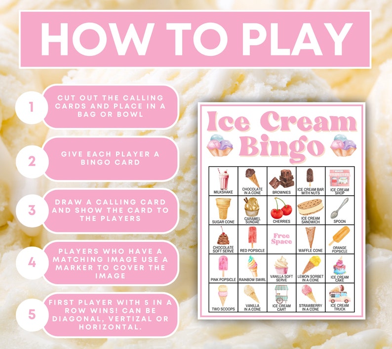 30 Ice Cream Bingo Cards Printable Game, Ice Cream Birthday Party Bingo ...