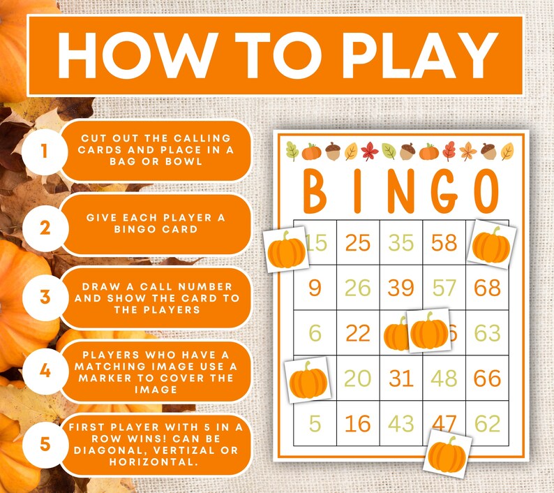 50 Fall Bingo Cards Printable Game, Fall Autumn Bingo Boards, Fall ...