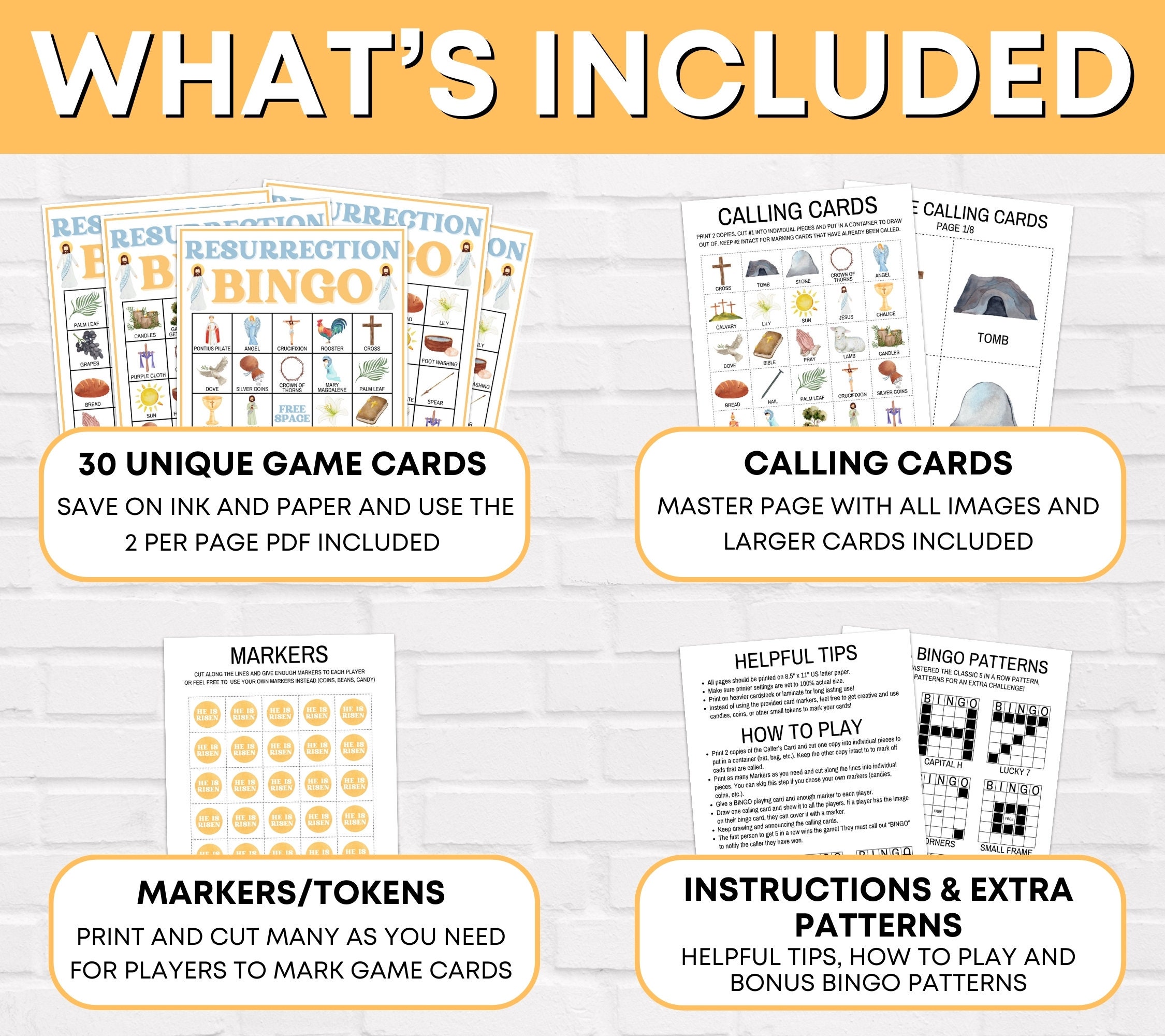 30 Resurrection Bingo Cards Printable Game, Easter Sunday Bible Bingo ...