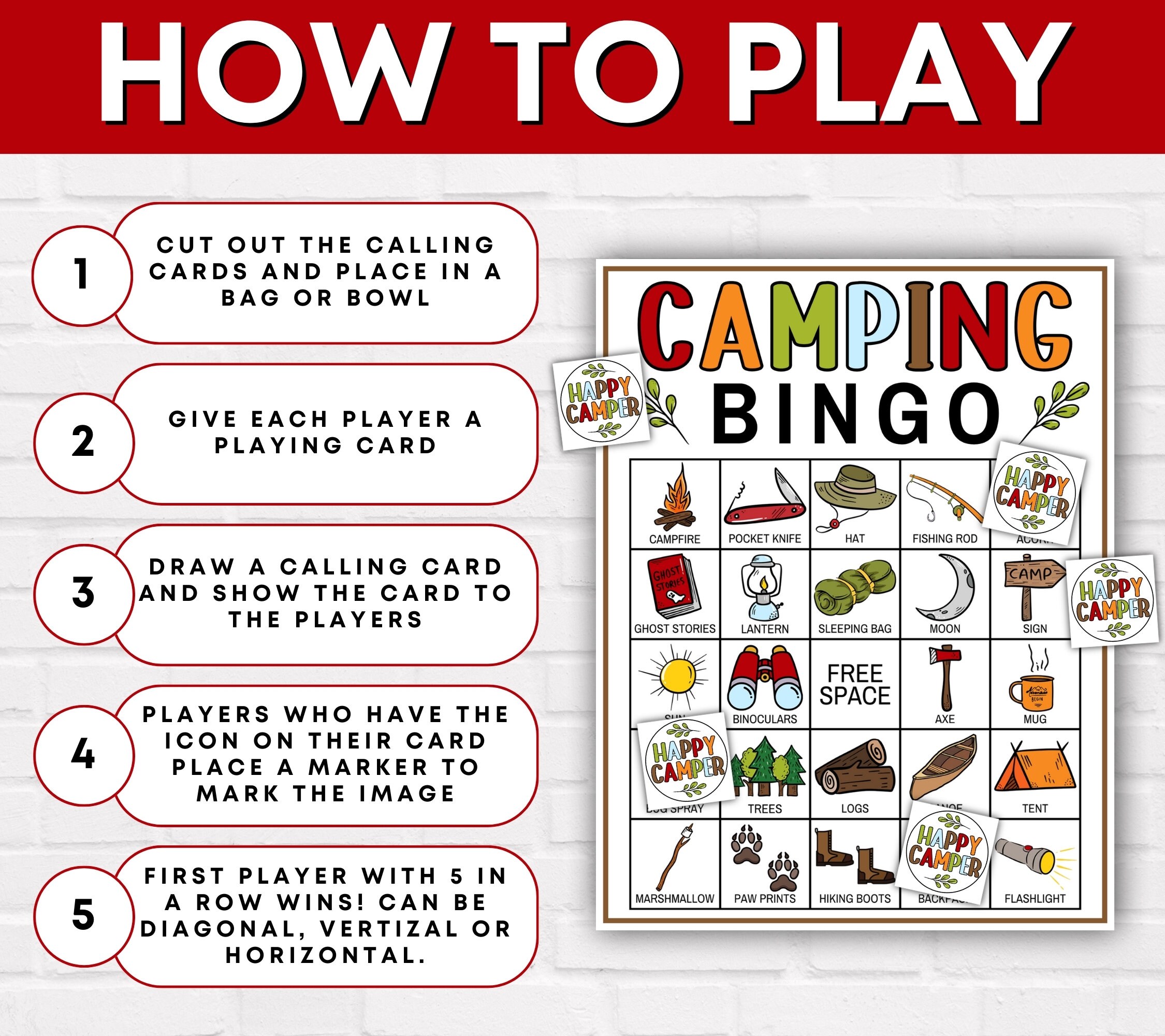 120 Camping Bingo Cards Printable Game, Camping Party Bingo Game ...