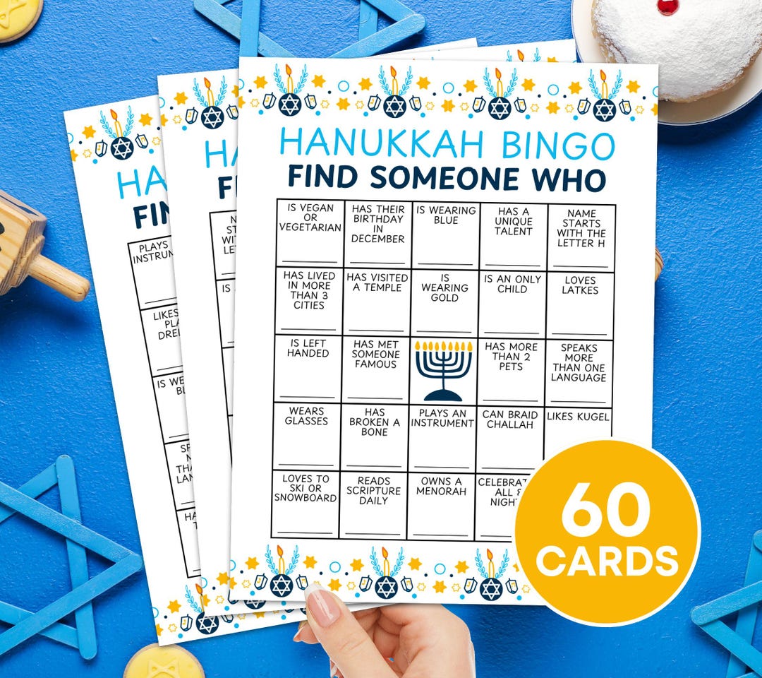 60 Hanukkah Mingle Bingo Card Printable Game,hanukkah Find Someone Who ...