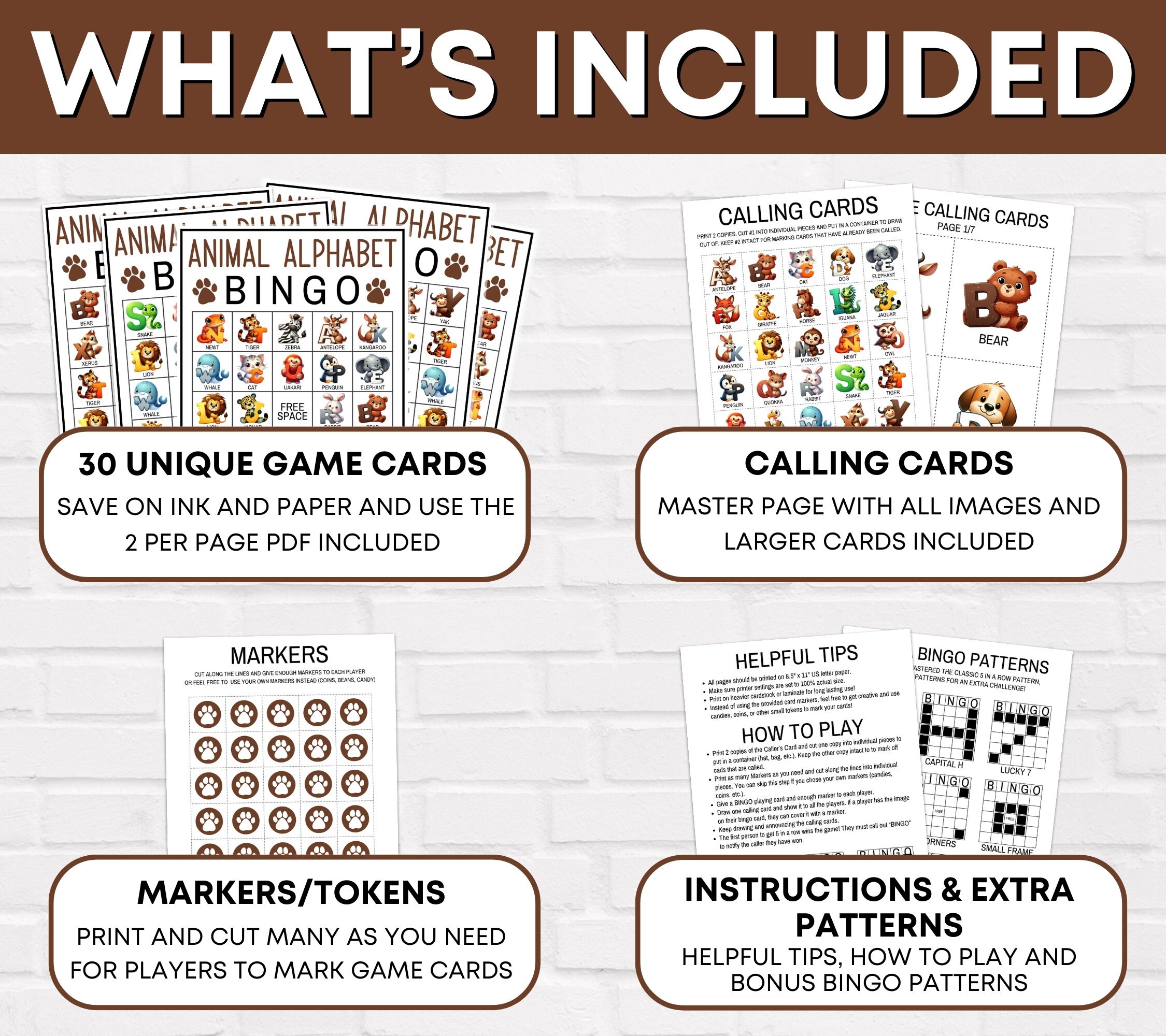 30 Animal Alphabet Bingo Cards Game, Animal Alphabet Bingo Boards for ...