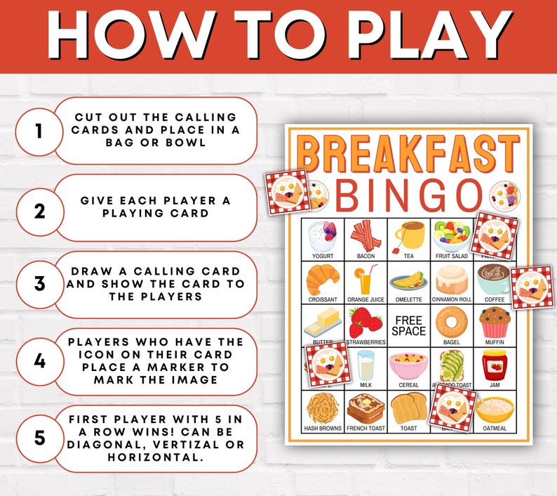 90 Breakfast Bingo Cards Printable Game, Sunday Brunch Bingo Board Game ...