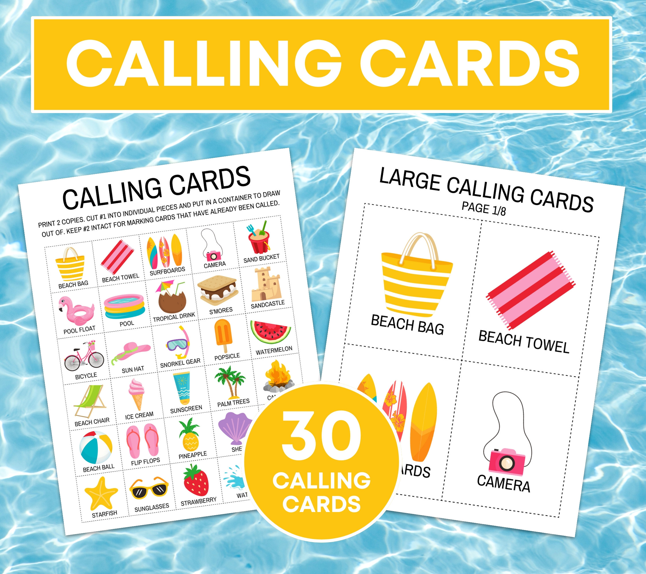 30 Summer Bingo Cards Printable Game, Summer Birthday Party Bingo Game ...