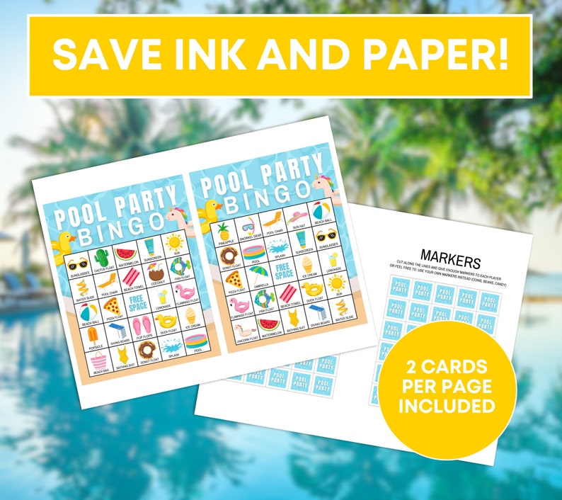 60 Pool Party Bingo Cards Printable Game, Summer Pool Party Birthday ...