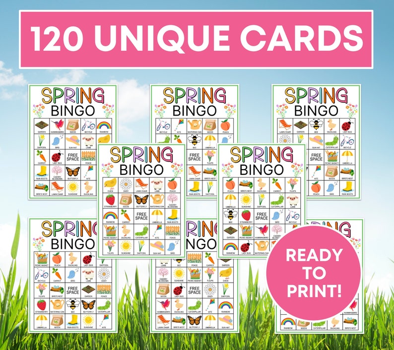 120 Spring Bingo Cards Printable Game, Spring Bingo Kids Classroom ...