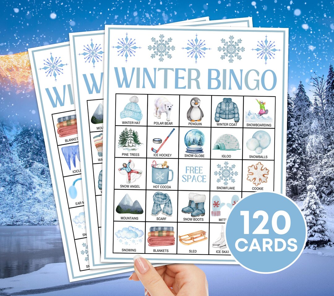 120 Winter Bingo Card Printable Game,winter Bingo Board Activity for ...
