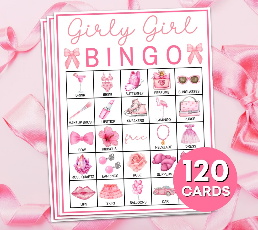 120 Girly Pink Aesthetic Bingo Cards Printable Game, Pink Girl Coquette ...